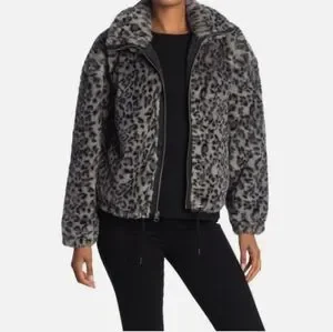 Lucky Brand | Jackets & Coats | Lucky Brand Faux Fur Grey Leopard Print ...